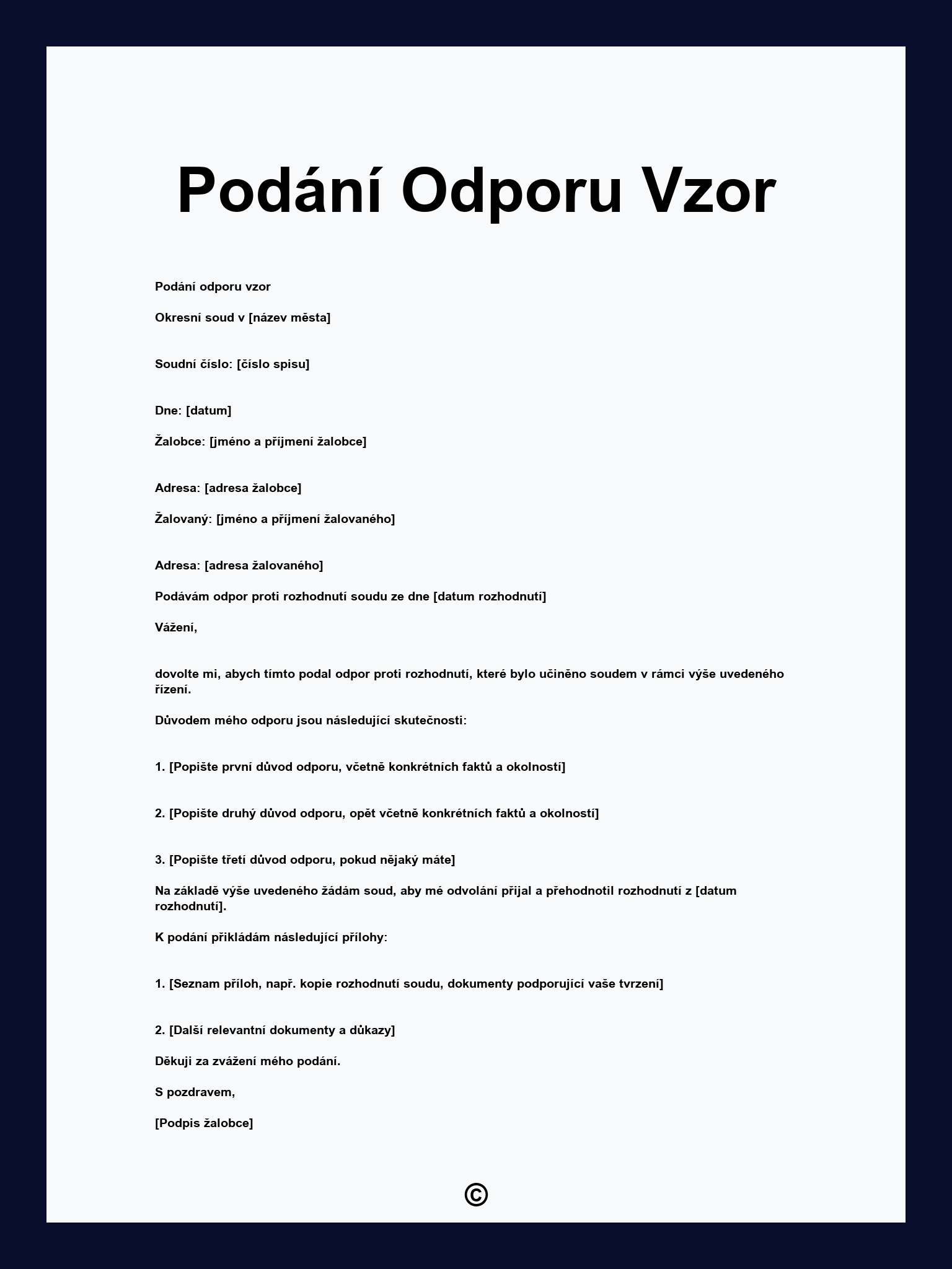 Podání Odporu Vzor