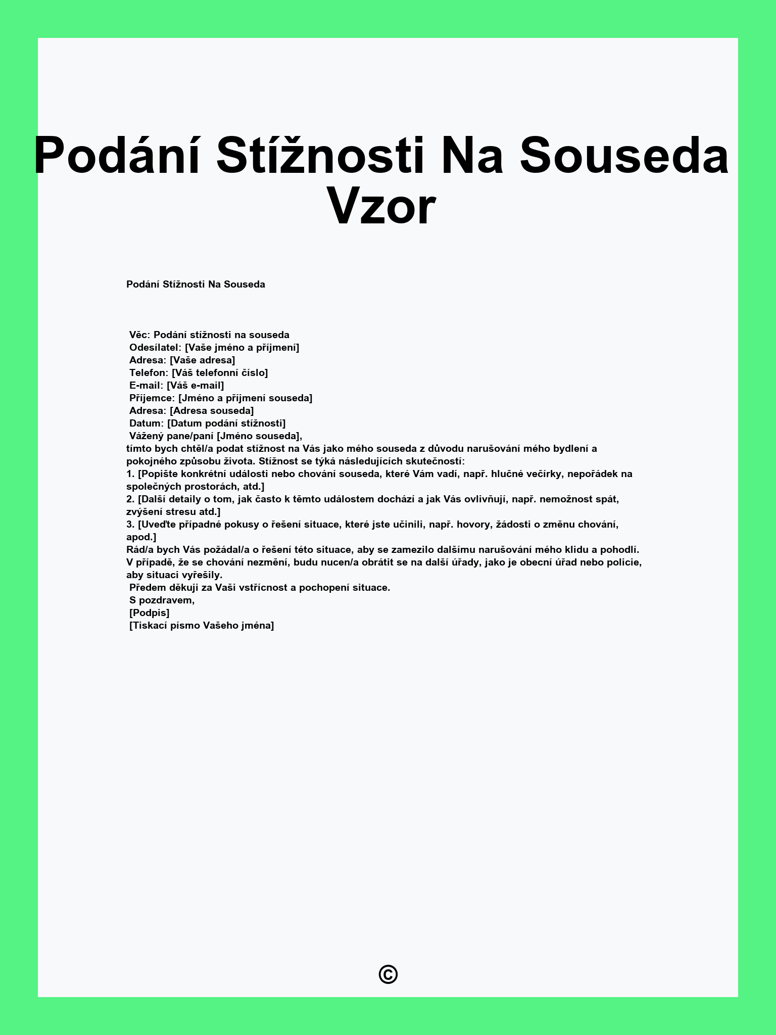 Podání Stížnosti Na Souseda Vzor