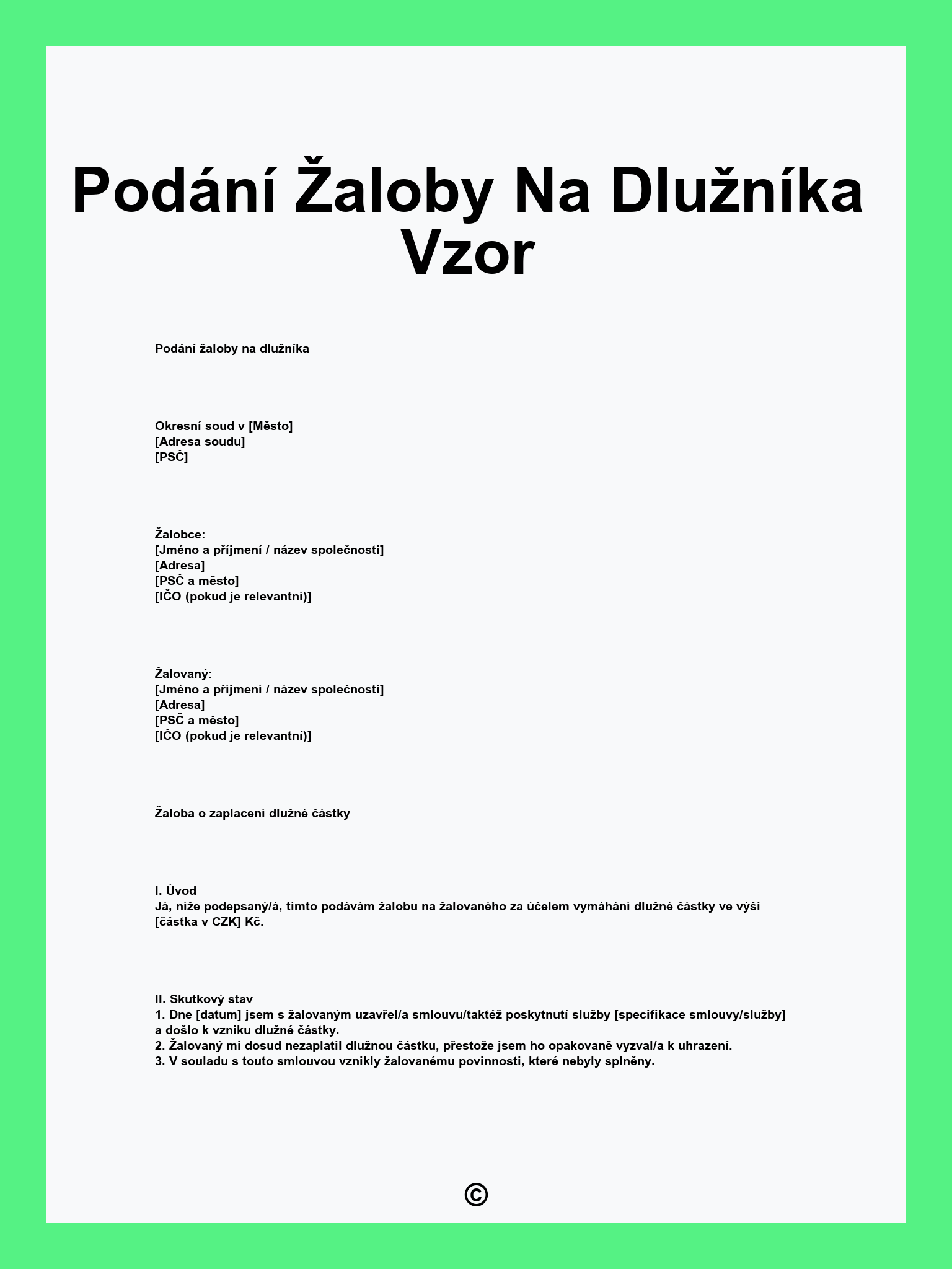 Podání Žaloby Na Dlužníka Vzor